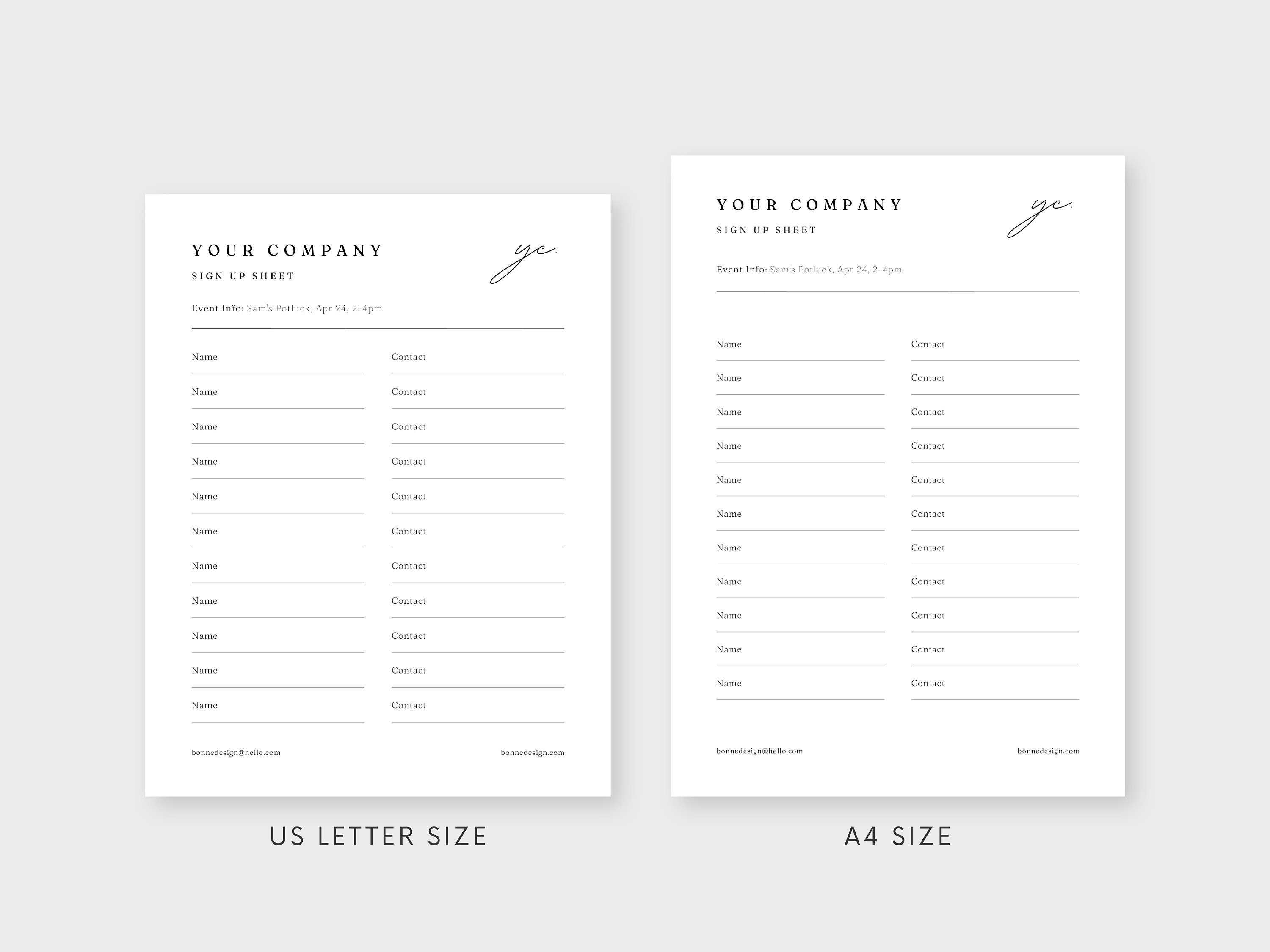 Minimal Sign up Sheet Template Sign up Sheet Canva Sign in Form ...