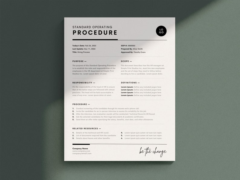 Minimal SOP Template Canva: Printable Standard Operating Procedure (US ...