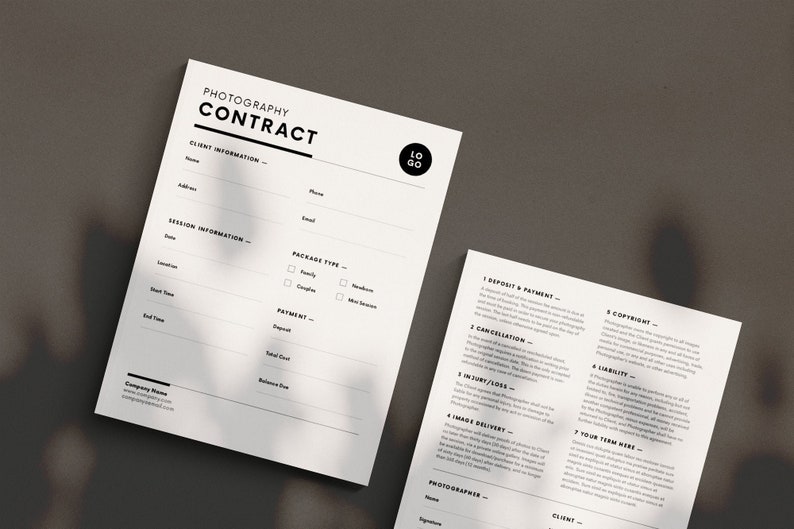 Minimalist Photography Contract Template: Simple Service Agreement ...