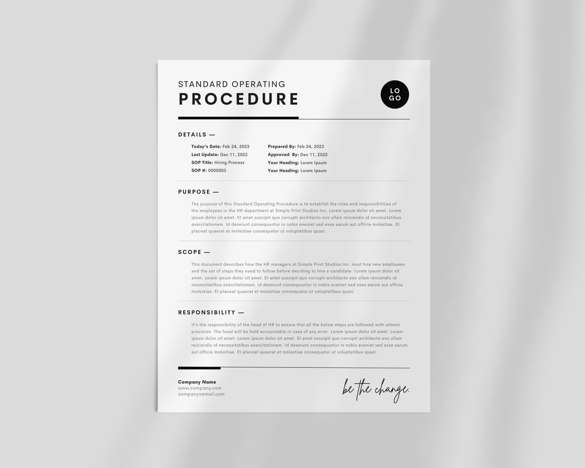Minimal SOP Template Canva: 2-page Standard Operating Procedure (US ...