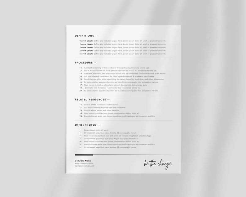 Minimal SOP Template Canva: 2-page Standard Operating Procedure (US ...