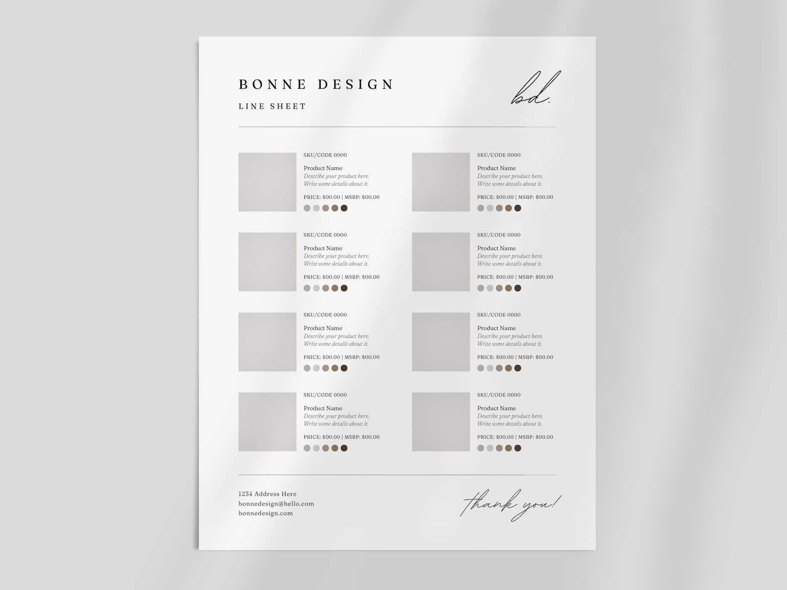 Minimalist Line Sheet Template Bundle: Editable Price List, Order Form ...