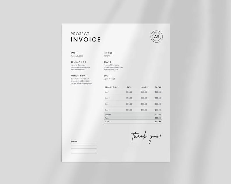 Minimalist 1 Page Basic Invoice Template | Professional Canva Invoice ...