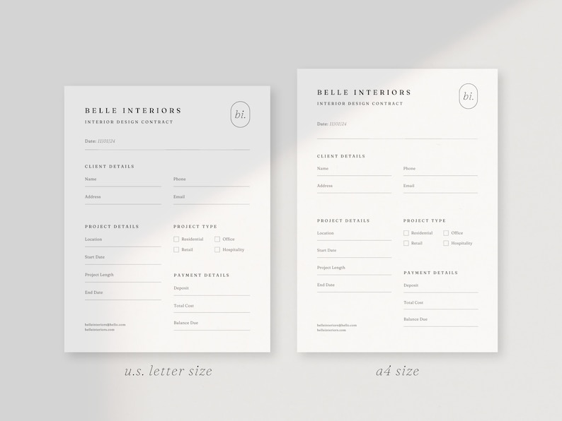 Interior Designer Client Contract Template: Canva Editable (US Letter ...
