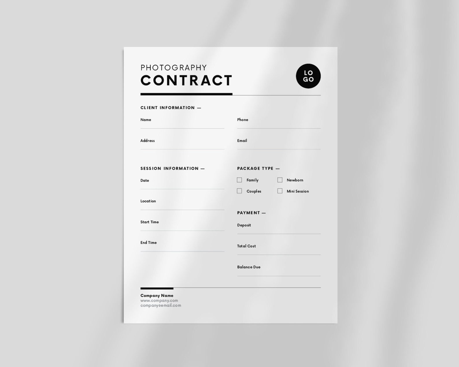 Minimalist Photography Contract Template: Simple Service Agreement ...