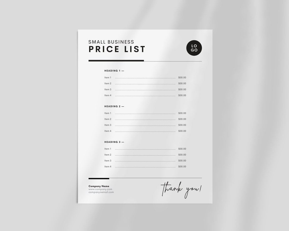 Minimalist Price List Template Simple Salon Pricing Canva - Etsy