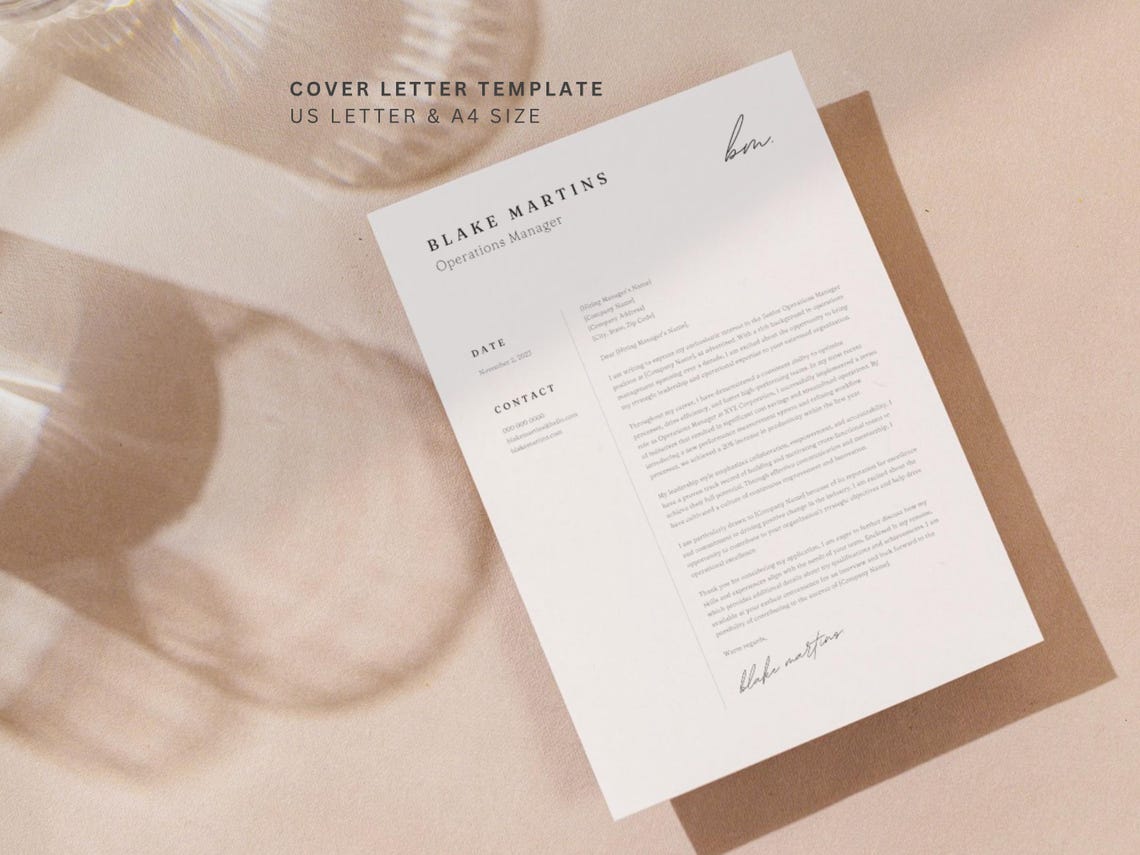 Simple Cover Letter Template: Minimalist Canva Design (US Letter & A4 ...