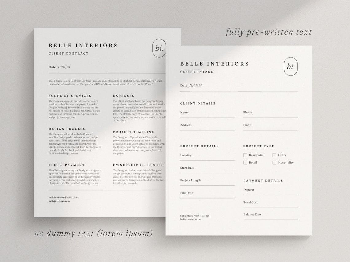 Interior Designer Client Contract Template: Minimalist Business ...
