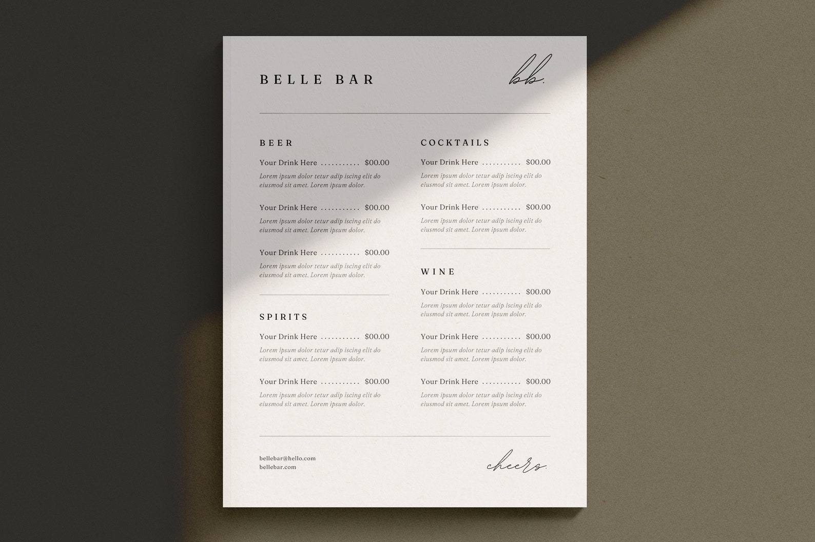 Minimalist Bar Menu Template: Printable Drink List Canva (US Letter ...