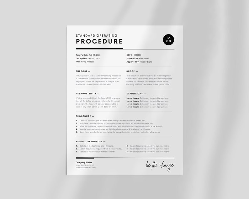 Minimal SOP Template Canva: Printable Standard Operating Procedure (US ...