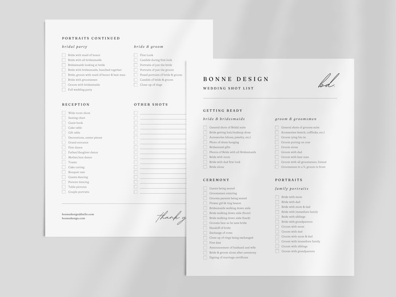 Wedding Photographer Shot List Template: Minimalist Photography ...