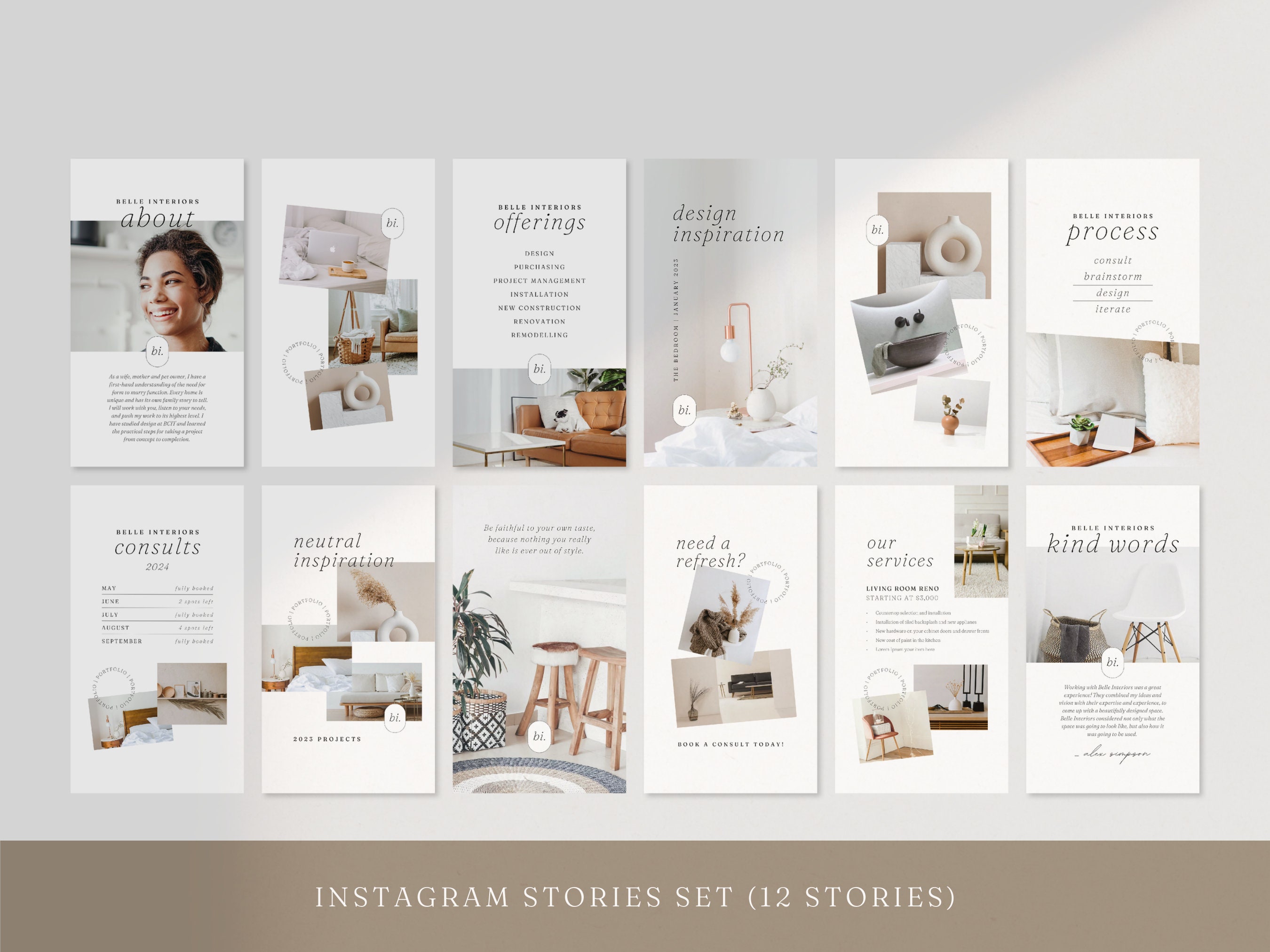 Minimalist Interior Designer Bundle Canva Template Set Interior Design Onboarding Presentation ...