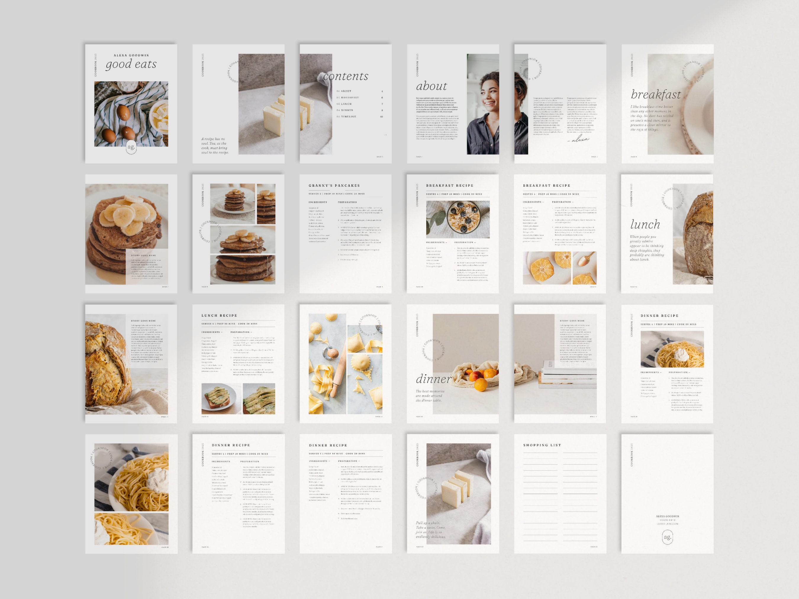 Minimal Cookbook Template Canva Simple Recipe Book Editable Cookbook ...
