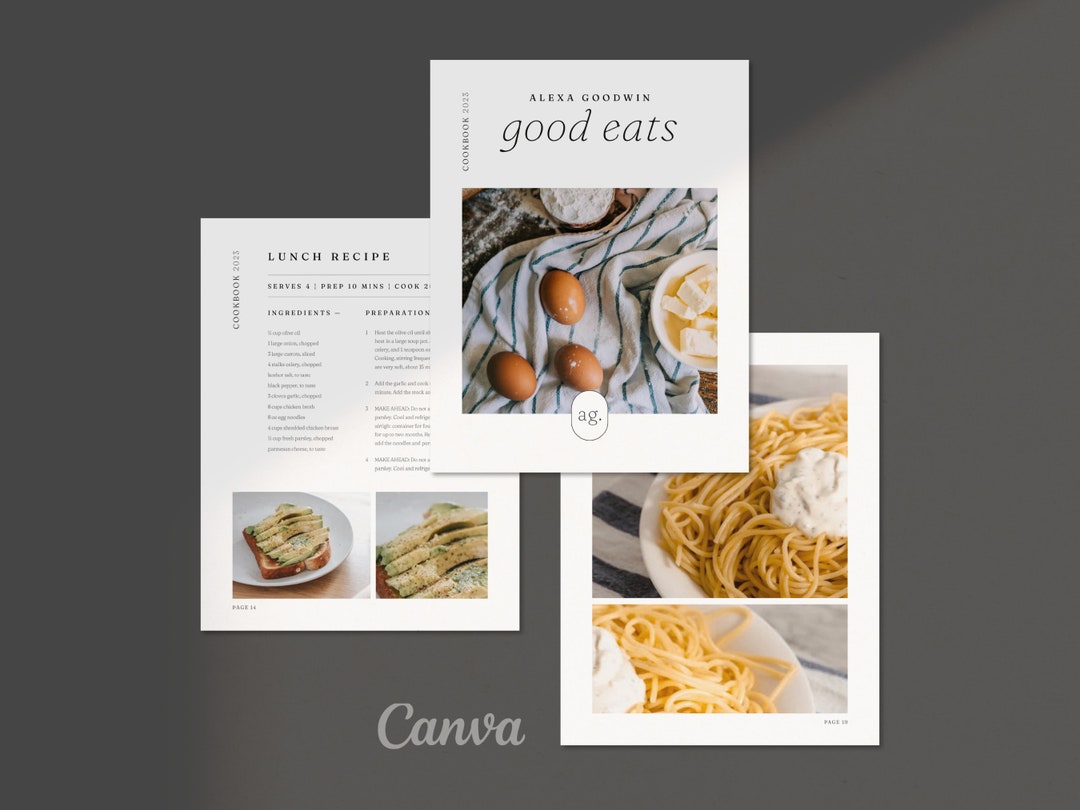 Minimal Cookbook Template Canva | Simple Recipe Book | Editable ...