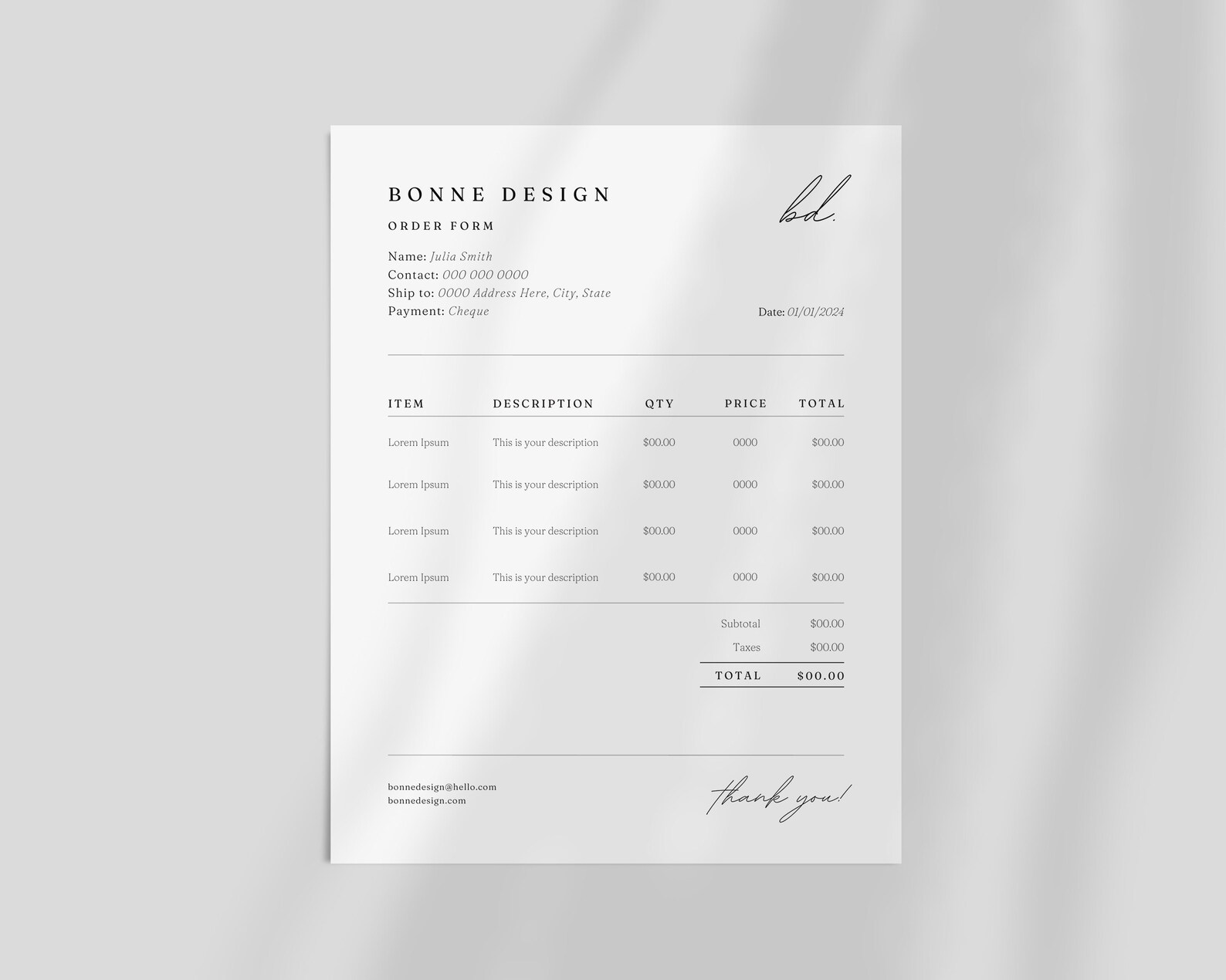 Minimal Order Form Template Canva | Professional Order Form Template ...