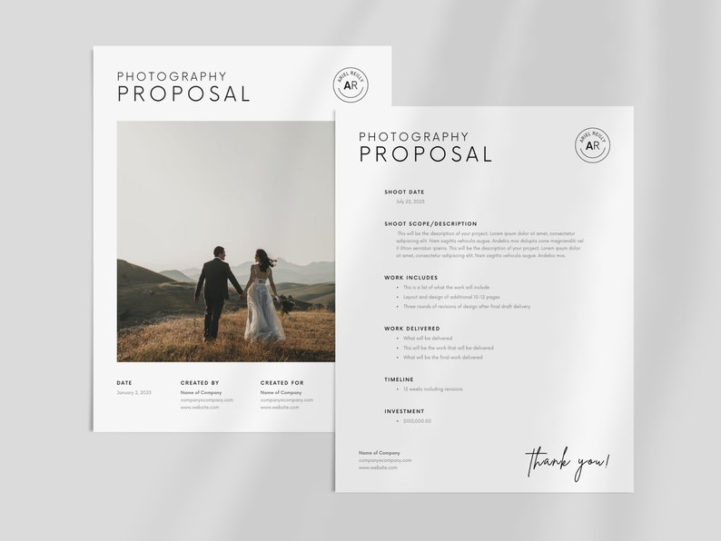 Minimalist Photography Proposal Template: Modern Canva Photographer ...