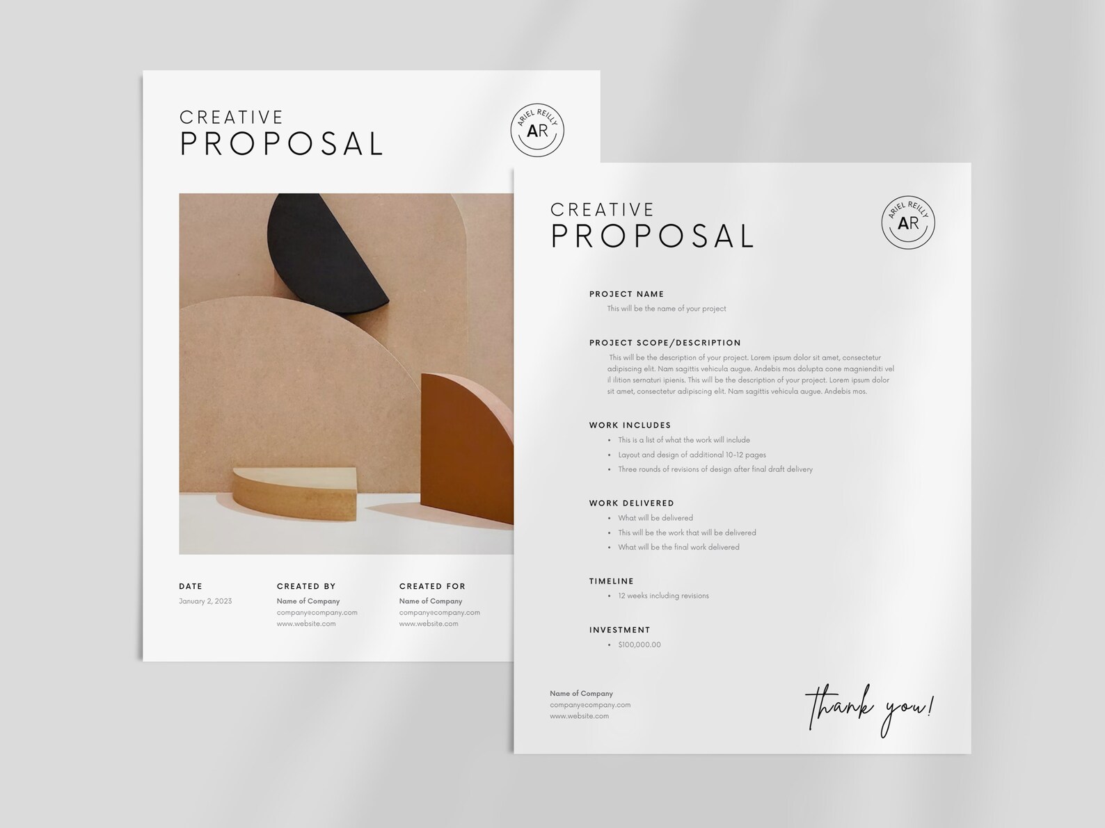 Minimalist 2-page Artist Proposal Template | Canva Creative Estimate ...
