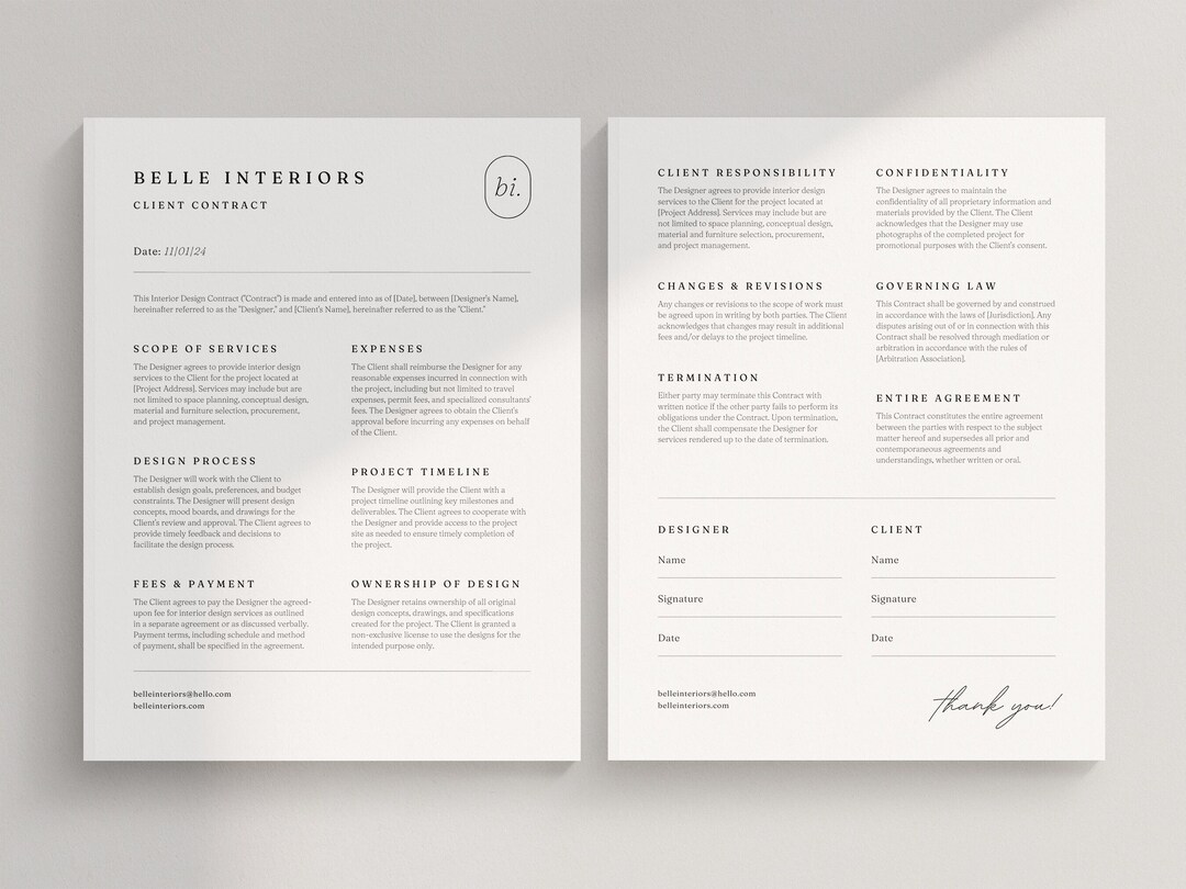 Interior Designer Client Contract Template: Canva Editable (US Letter ...