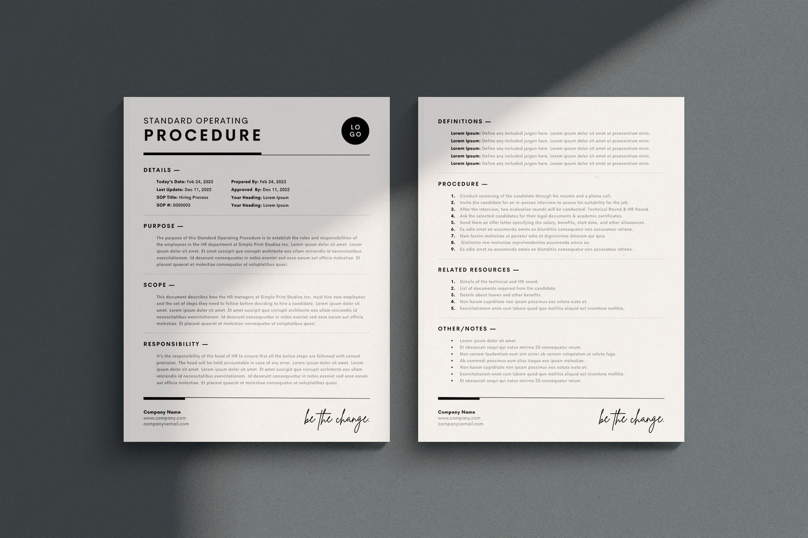 Minimal SOP Template Canva: 2-page Standard Operating Procedure (US ...