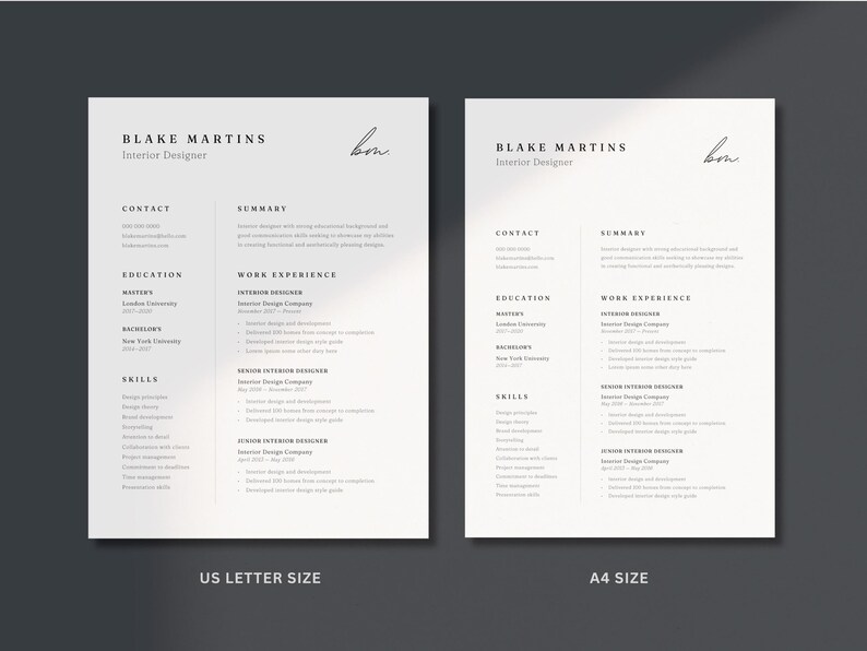 Minimalist Resume Template Canva: Modern CV Design (digital Download ...