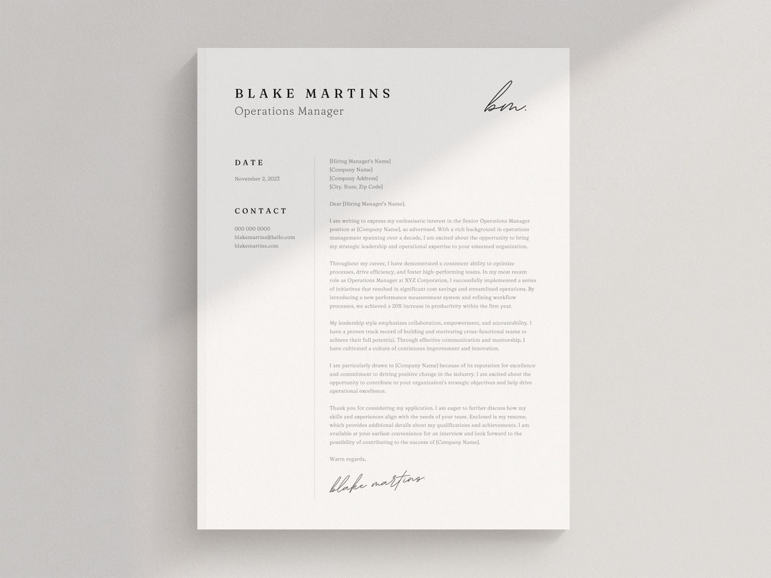 Simple Cover Letter Template: Minimalist Canva Design (US Letter & A4 ...
