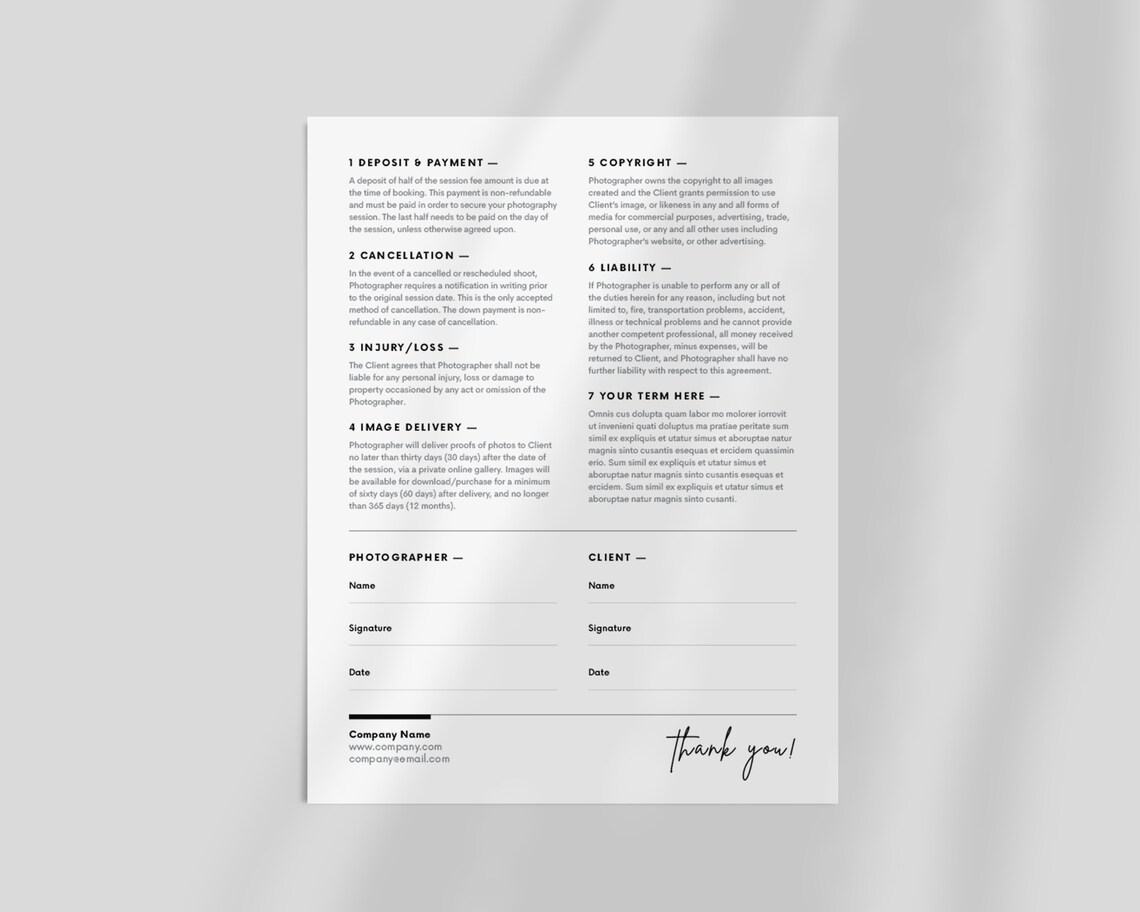 Minimalist Photography Contract Template: Simple Service Agreement ...