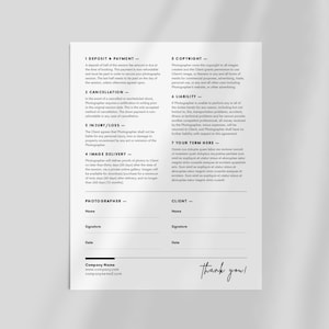 Minimalist Photography Contract Template: Simple Service Agreement ...