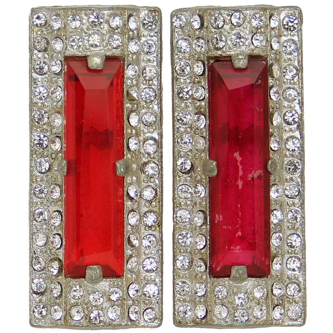 1920s Vintage Art Deco Rhinestone Dress Clips Ruby Stain Glass BM ...