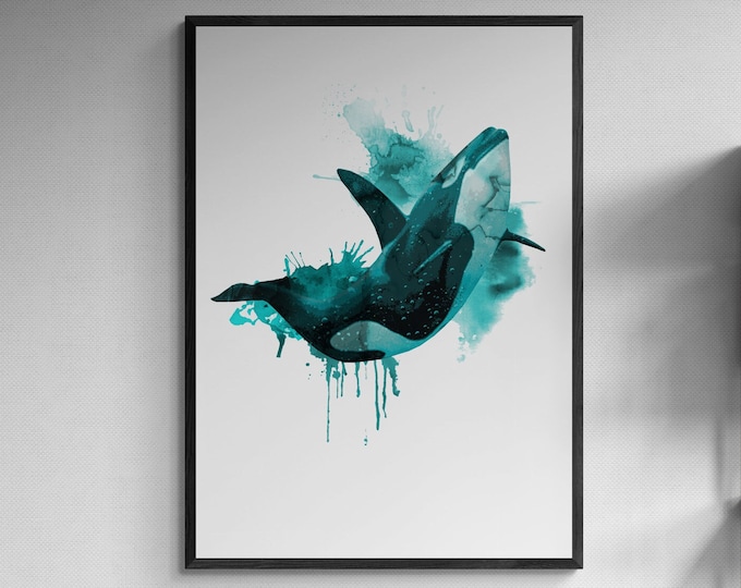 Orca Killer Whale Poster, Nautical Ocean Theme, Minimalist Sea Life Art ...