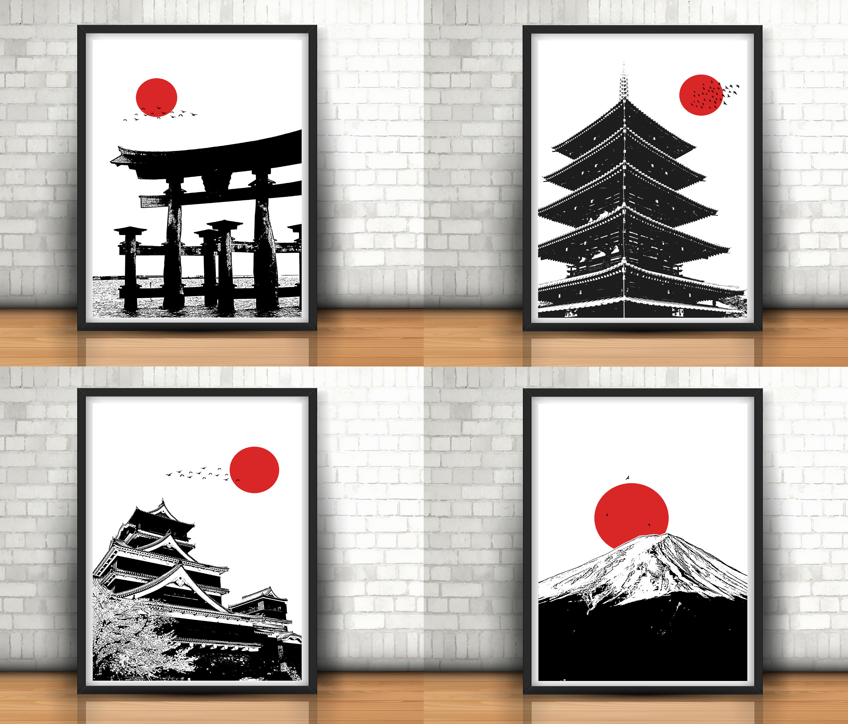 Japanese Modern Wall Art Set of 4 Prints Japan Minimalist | Etsy