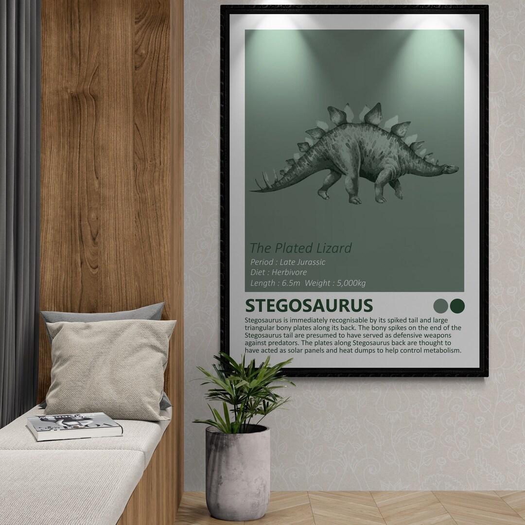 Stegosaurus - Dinosaur Fact Sheet Art Print, Jurassic Kids Room Home ...