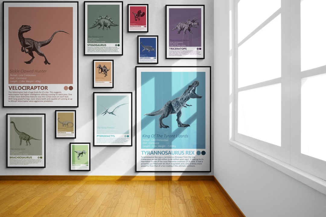 Dinosaurs Gallery Wall Pack - Set of 11 Art Prints, Assorted Sizes - 2x ...