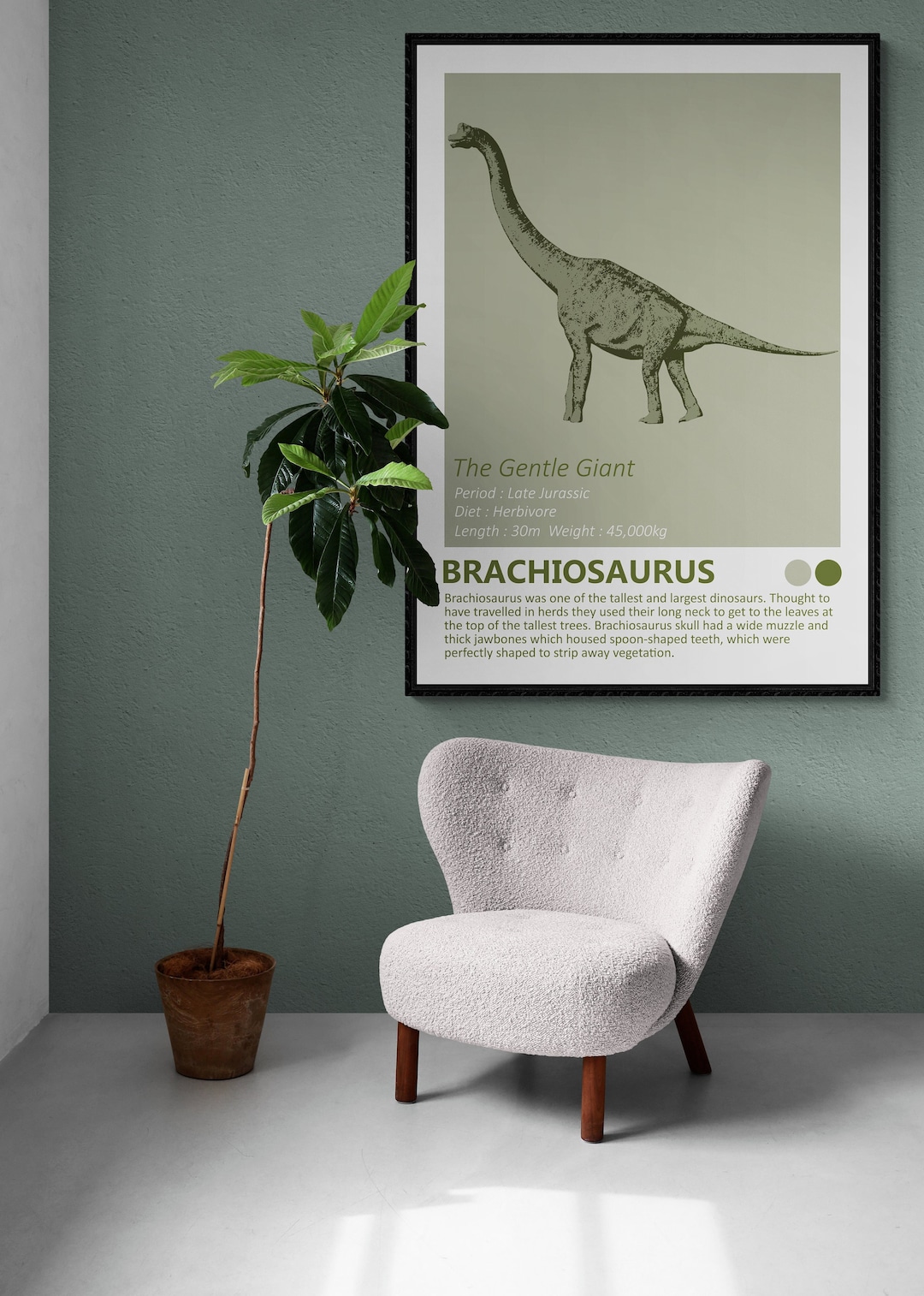 Brachiosaurus - Dinosaur Fact Sheet Art Print, Jurassic Kids Room Home Decor, Giant Dino ...
