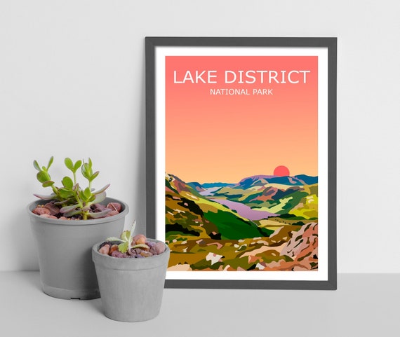 Lake District Sunset Landscape Art Print UK National Park | Etsy