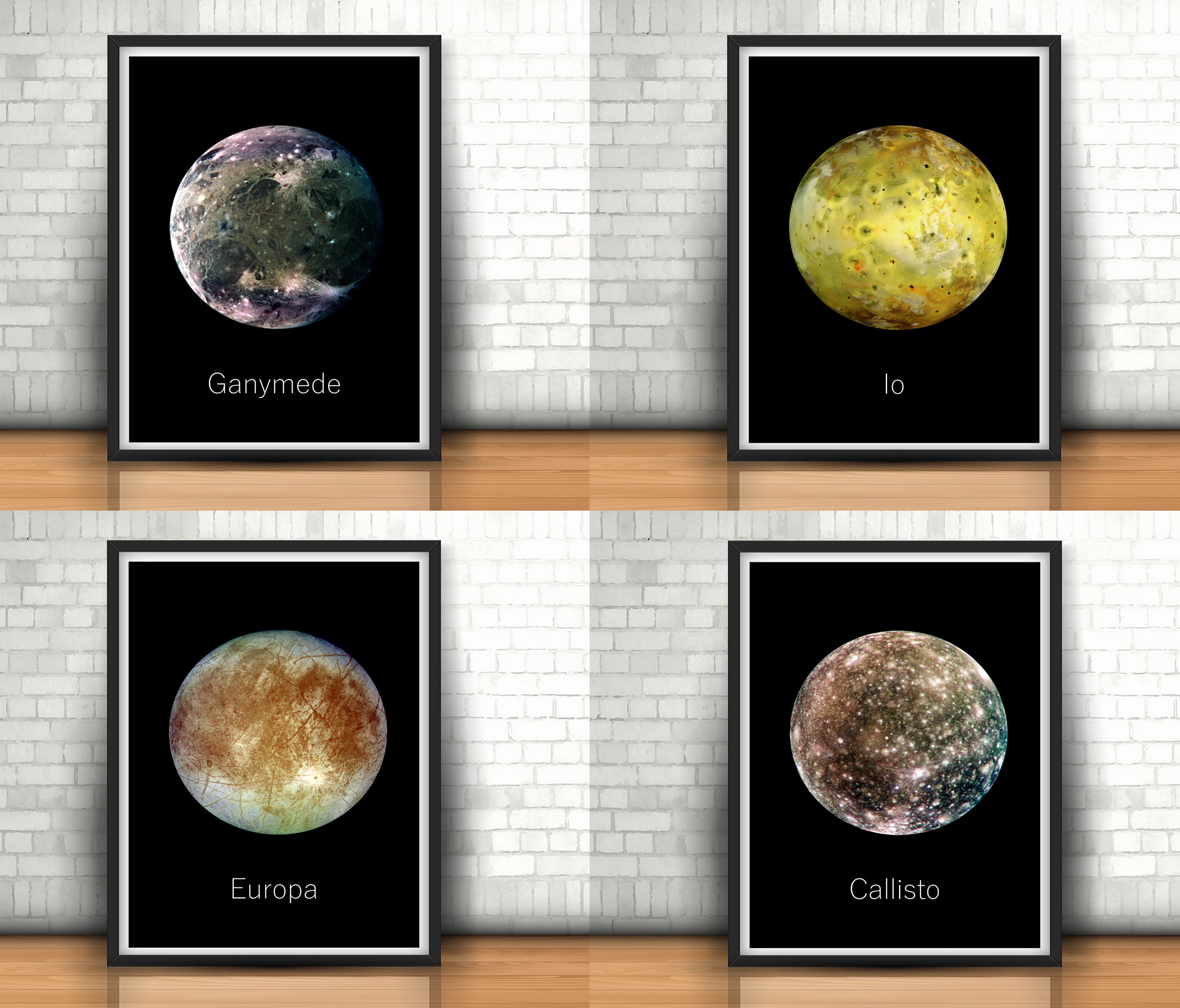 Moons of Jupiter Art Prints Set of 4 Space Themed Home | Etsy
