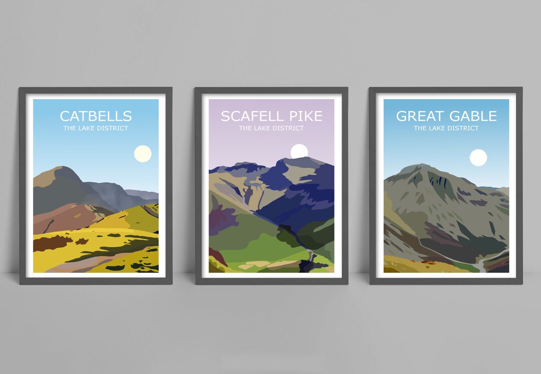 Lake District Fells Set of 3 Art Prints - Scafell Pike, Catbells,great ...