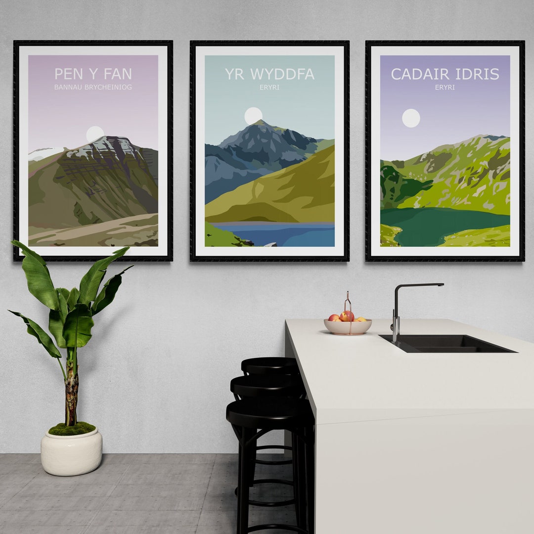 Welsh Three Peaks Set of 3 Art Prints | Yr Wyddfa | Pen Y Fan | Cadair ...