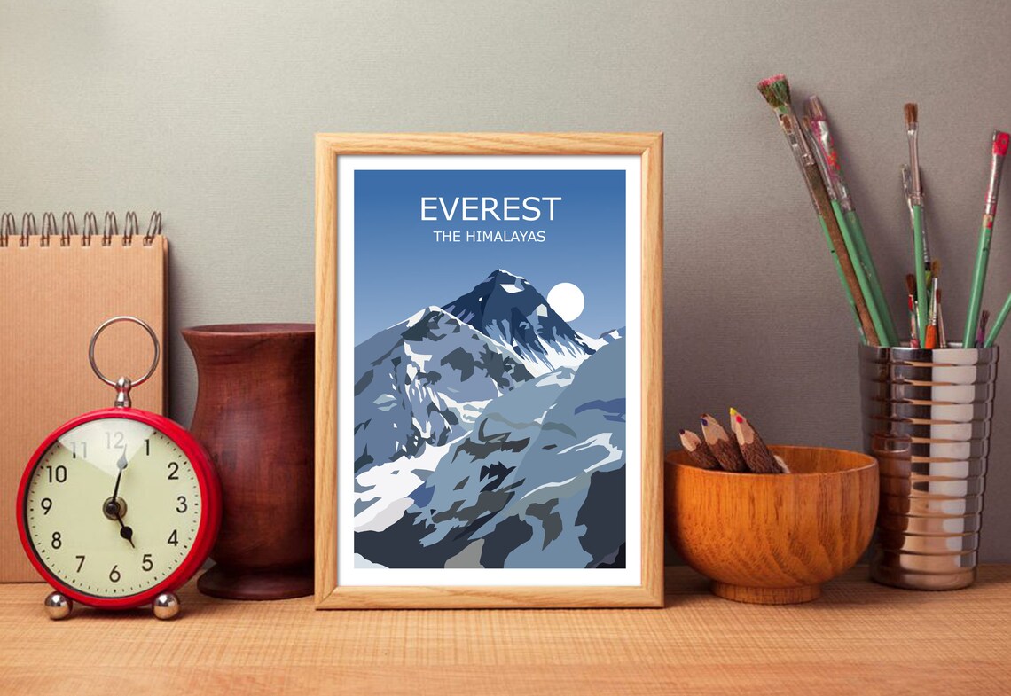 Mount Everest Art Print, Worlds Highest Peak Landscape, Himalaya ...