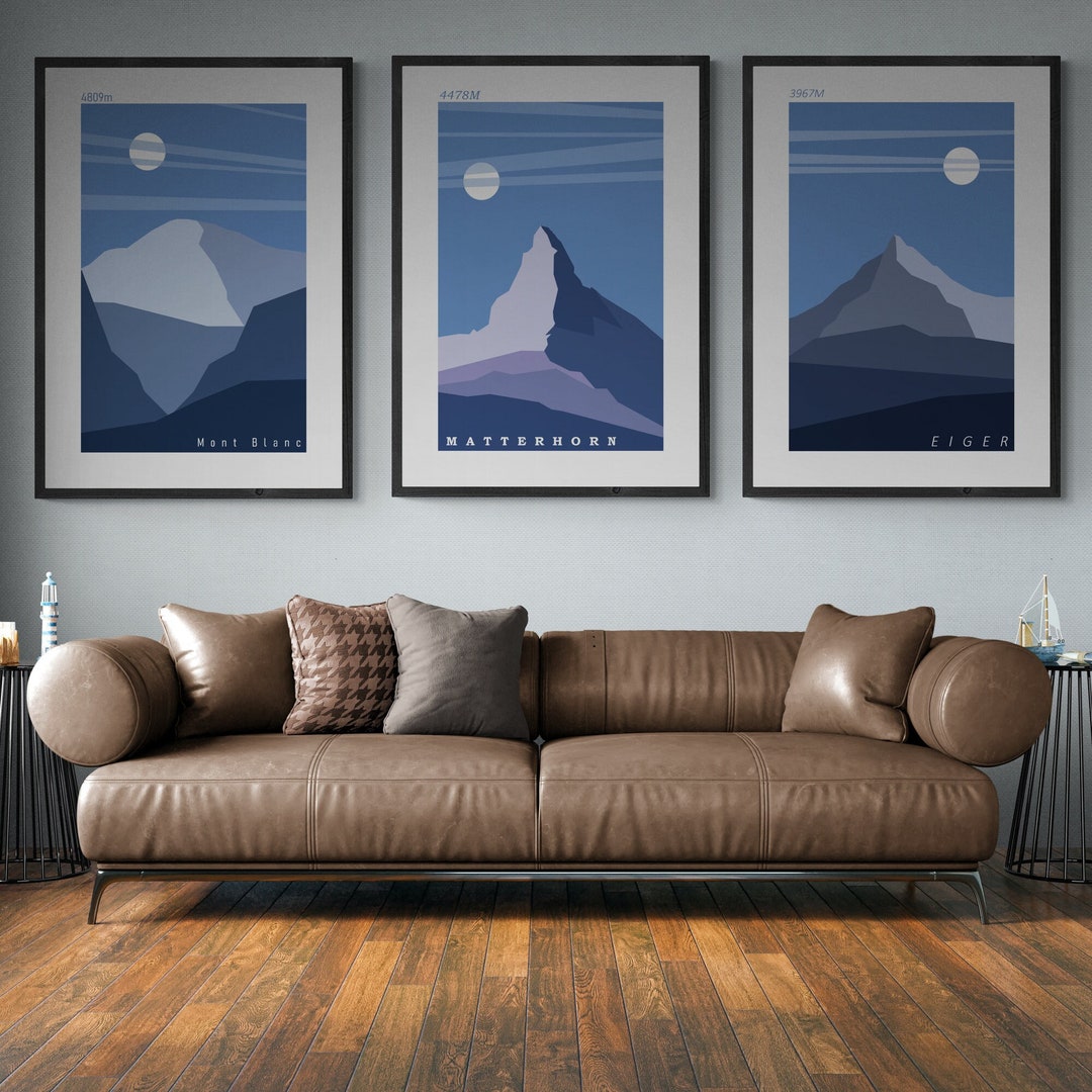 The Alpine Big Three - Set of 3 Art Prints - Mont Blanc, Matterhorn ...