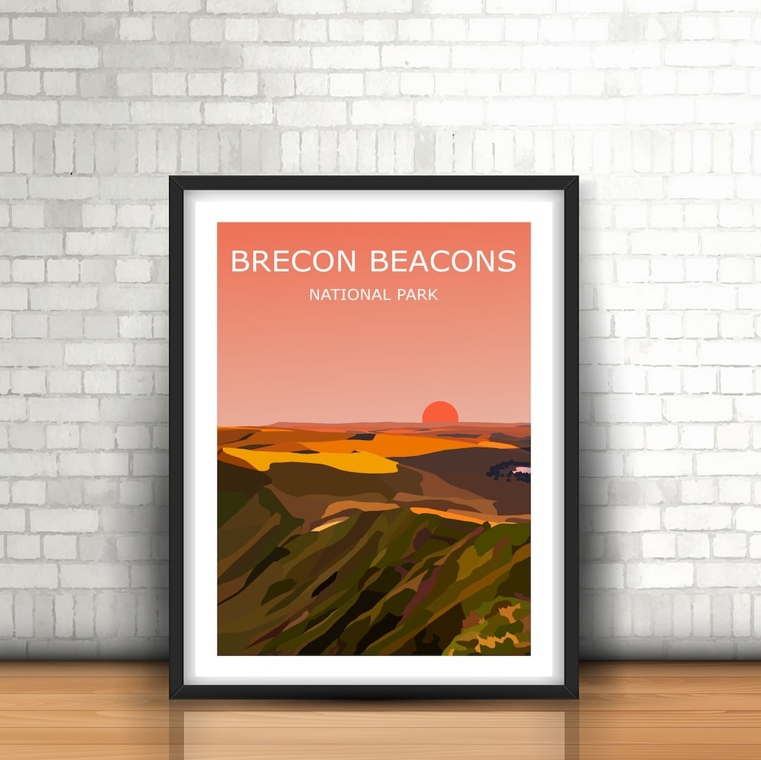Brecon Beacons Sunset Landscape Art Print, UK National Park, Wales Pen ...
