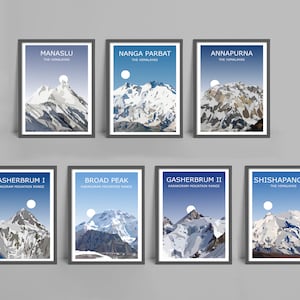 The Eight Thousanders- Set of 14 Landscape Art Prints, the Fourteen ...