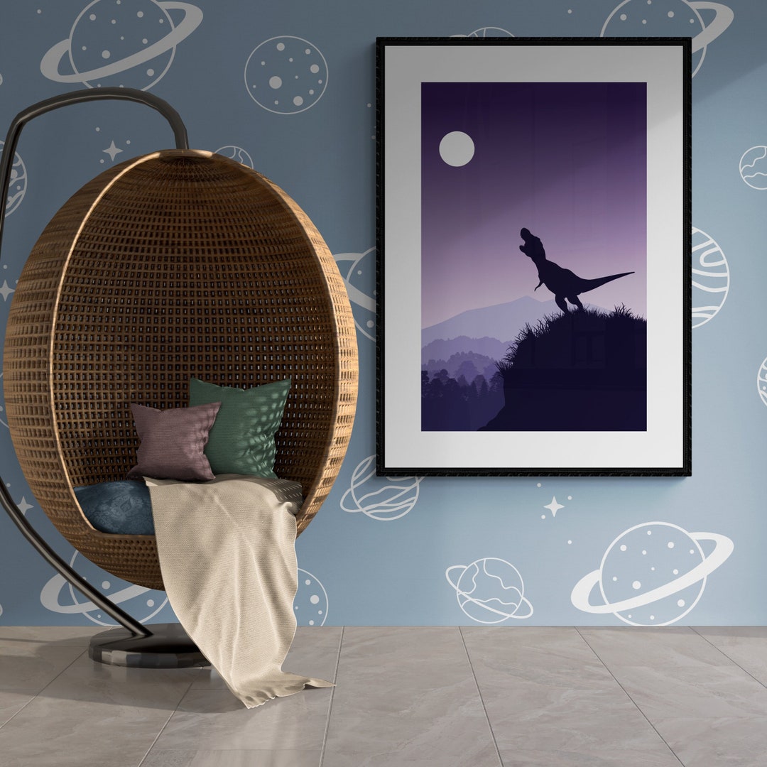 Tyrannosaurus Rex - Dinosaur Landscape Art Print, Jurassic Scene, Kids ...