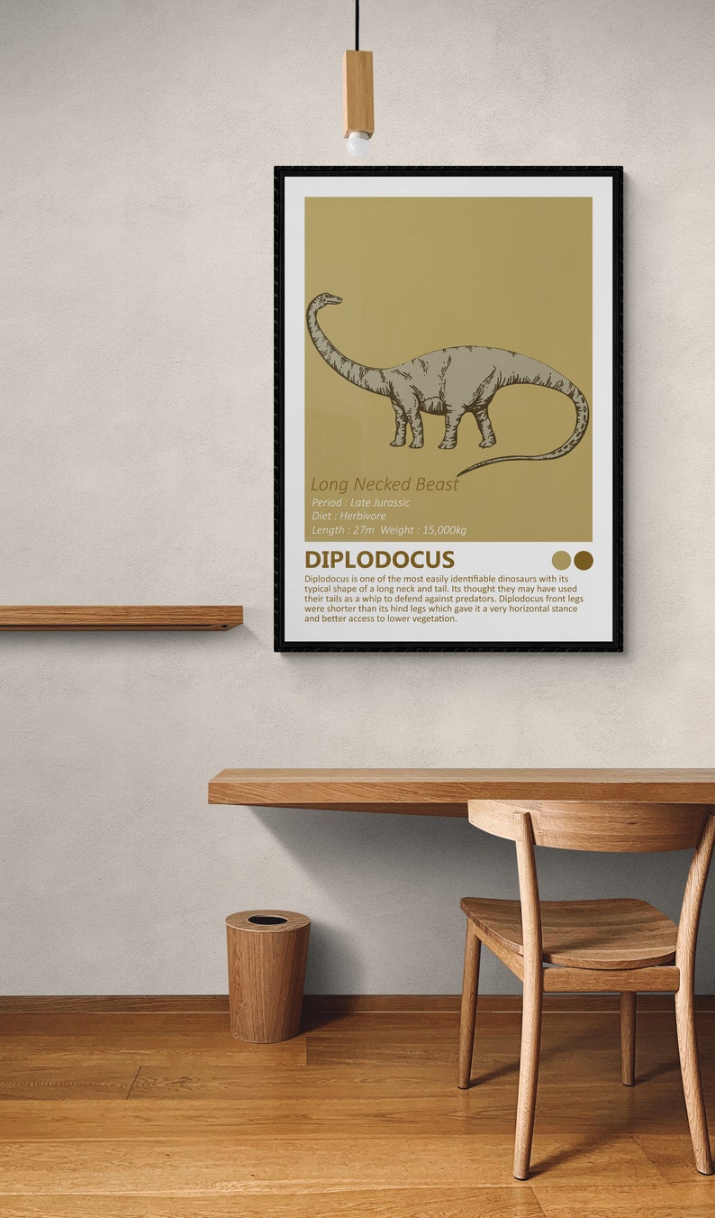 Diplodocus - Dinosaur Fact Sheet Art Print, Jurassic Kids Room Home ...