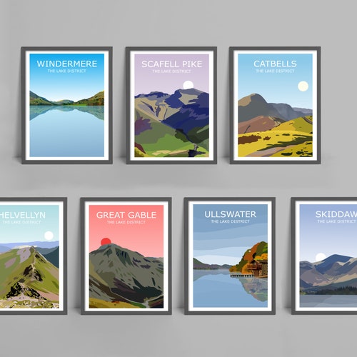 The Lake District Set of 7 Art Prints Lake Windermere | Etsy UK