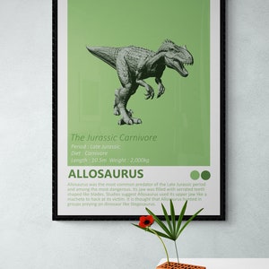 Allosaurus Dinosaur Fact Sheet Art Print Jurassic Kids Room - Etsy