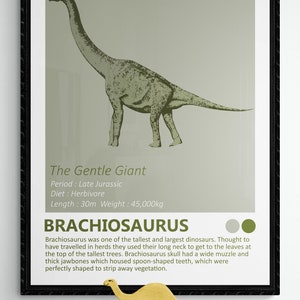 DIGITAL DOWNLOAD - Brachiosaurus - Dinosaur Fact Sheet Printable Art, Jurassic Kids Room Home ...
