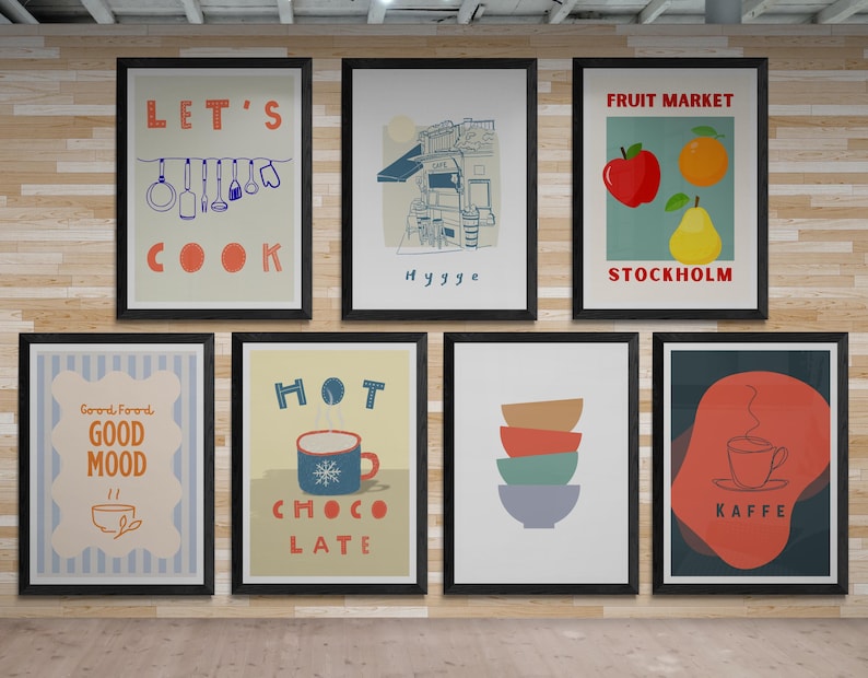 Scandinavian Kitchen Gallery Wall Prints | Set of 7 Art Print Décor ...