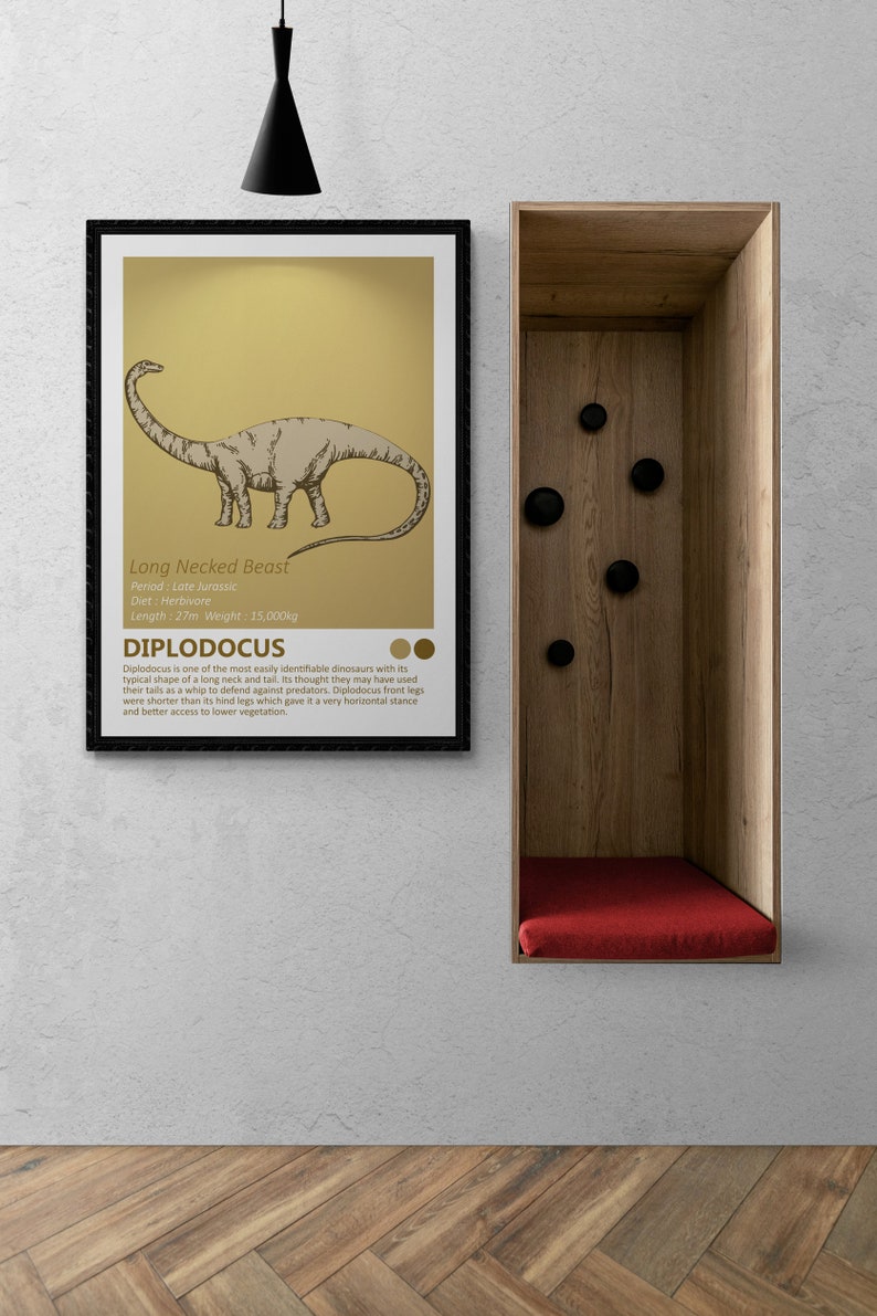 Diplodocus - Dinosaur Fact Sheet Art Print, Jurassic Kids Room Home ...