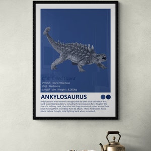Ankylosaurus - Dinosaur Fact Sheet Art Print, Jurassic Kids Room Home ...