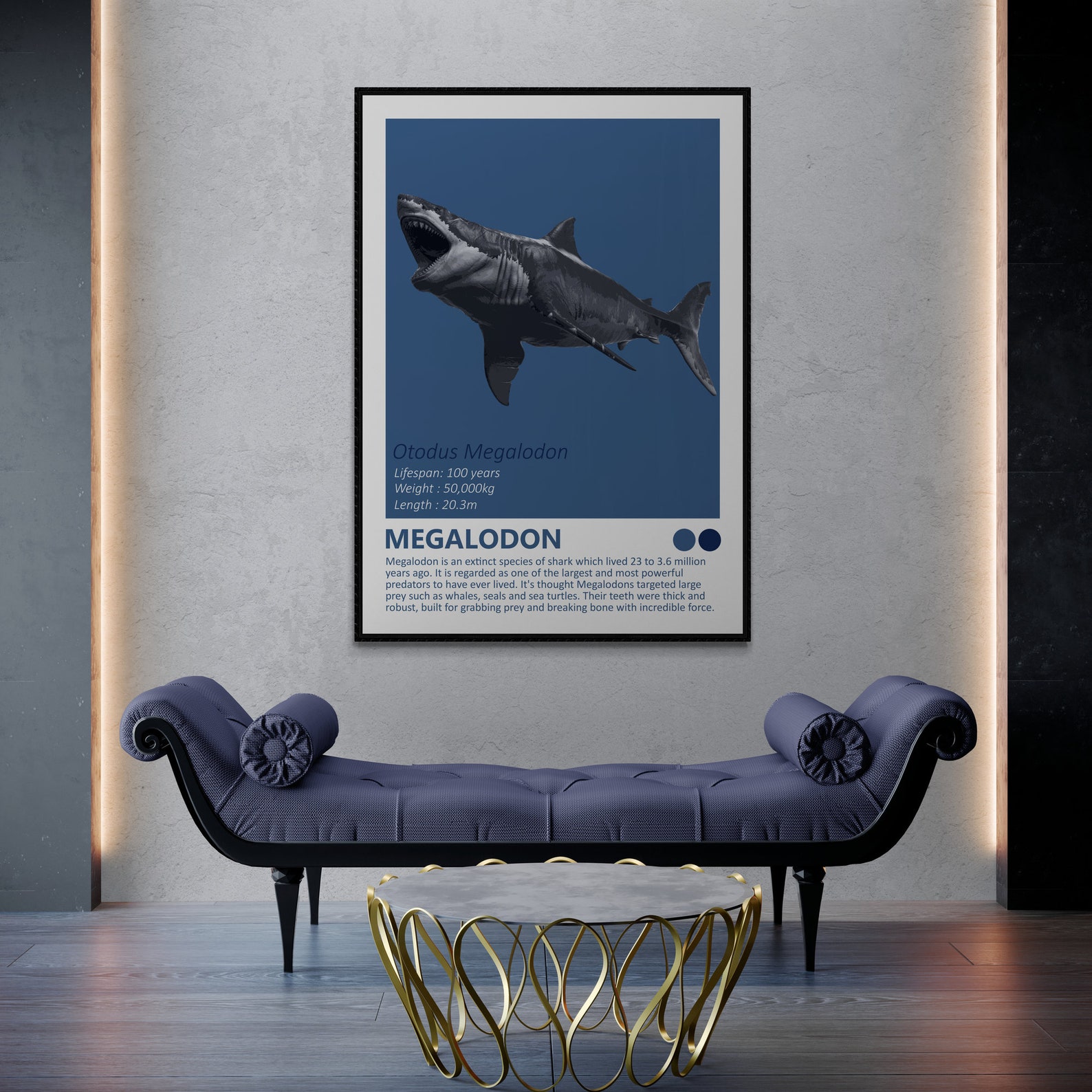 Megalodon - Shark Fact Sheet Art Print, Nautical Theme, Kids Room Home ...